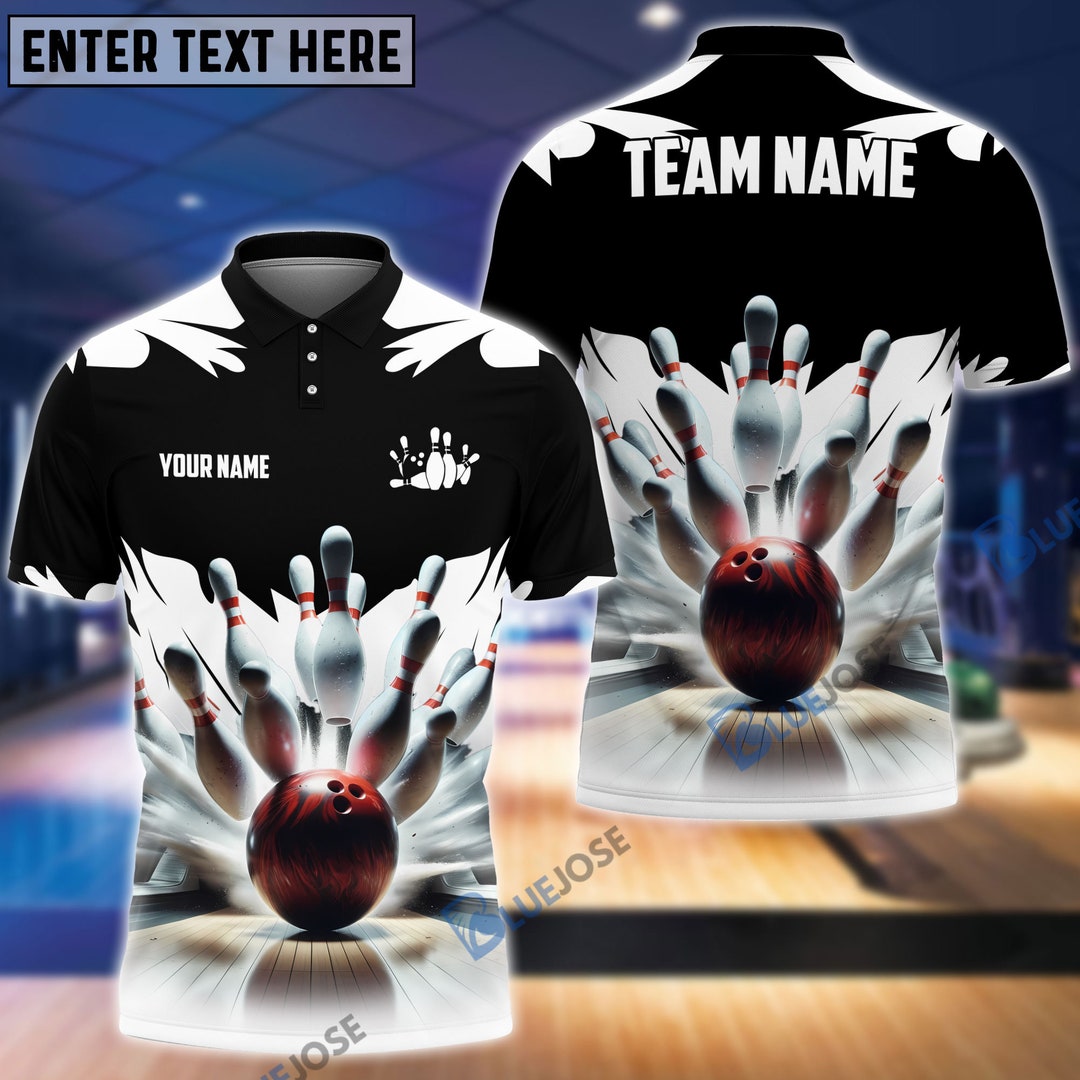 Bowling and Pins Ice Age Black White Pattern Customized Name 3D Shirt ...