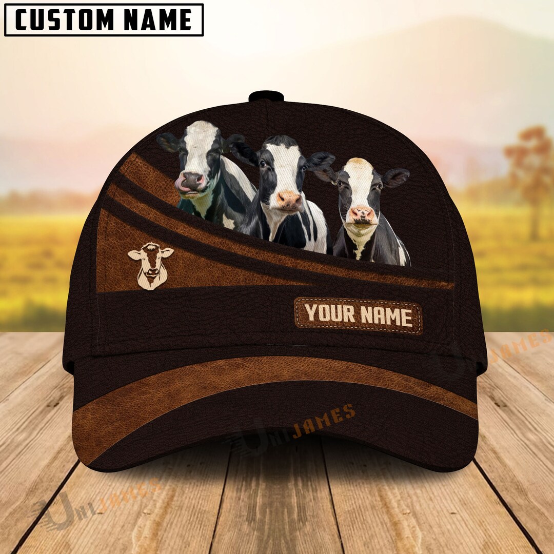 Uni Holstein Farm Leather Pattern Customized Name Cap - Etsy