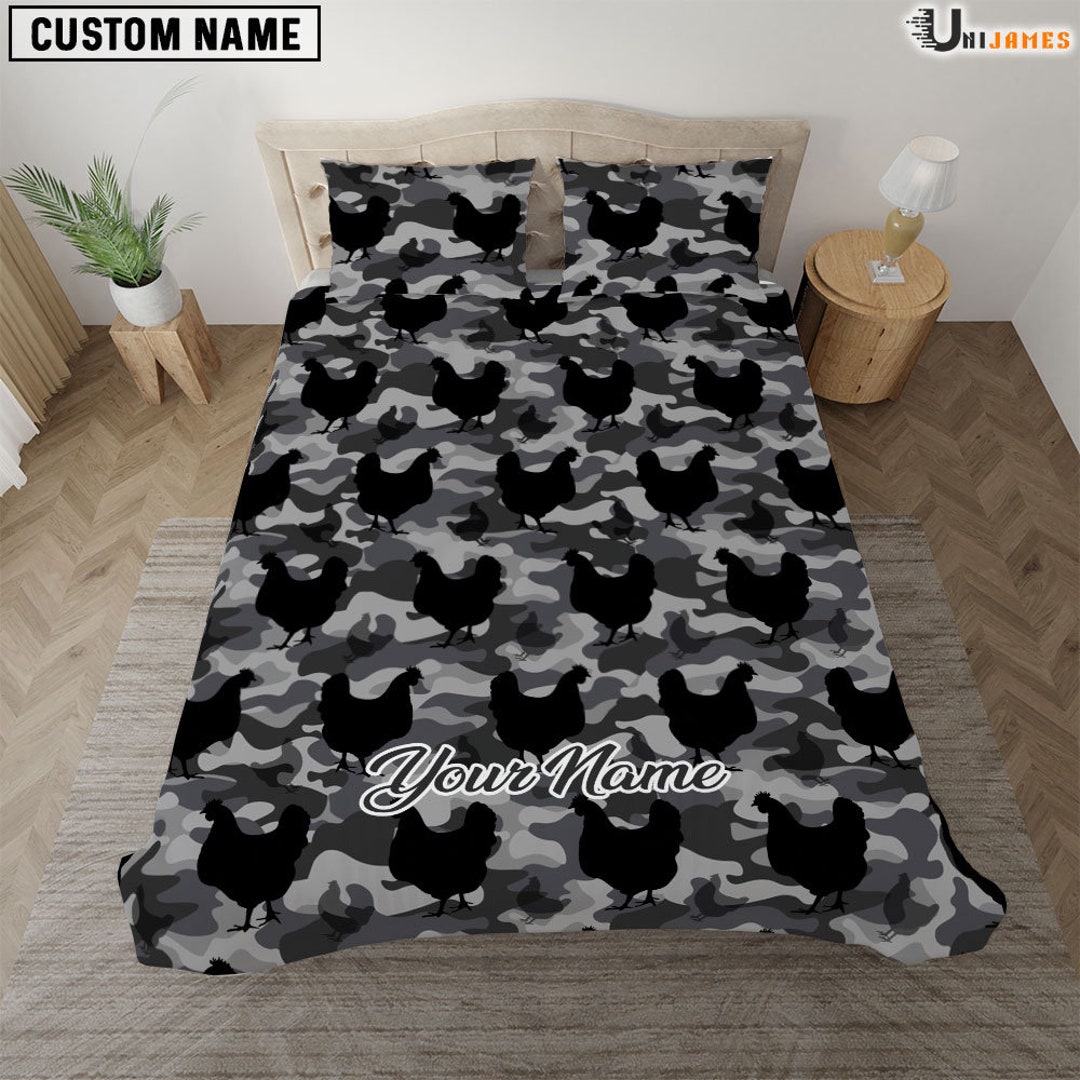 Uni Chicken Black Camo Pattern Custom Name Bedding Set - Etsy