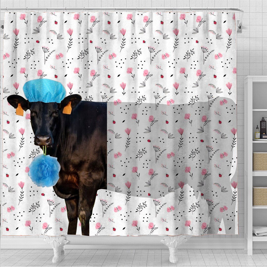 Black Angus Flower 3D Shower Curtain - Etsy