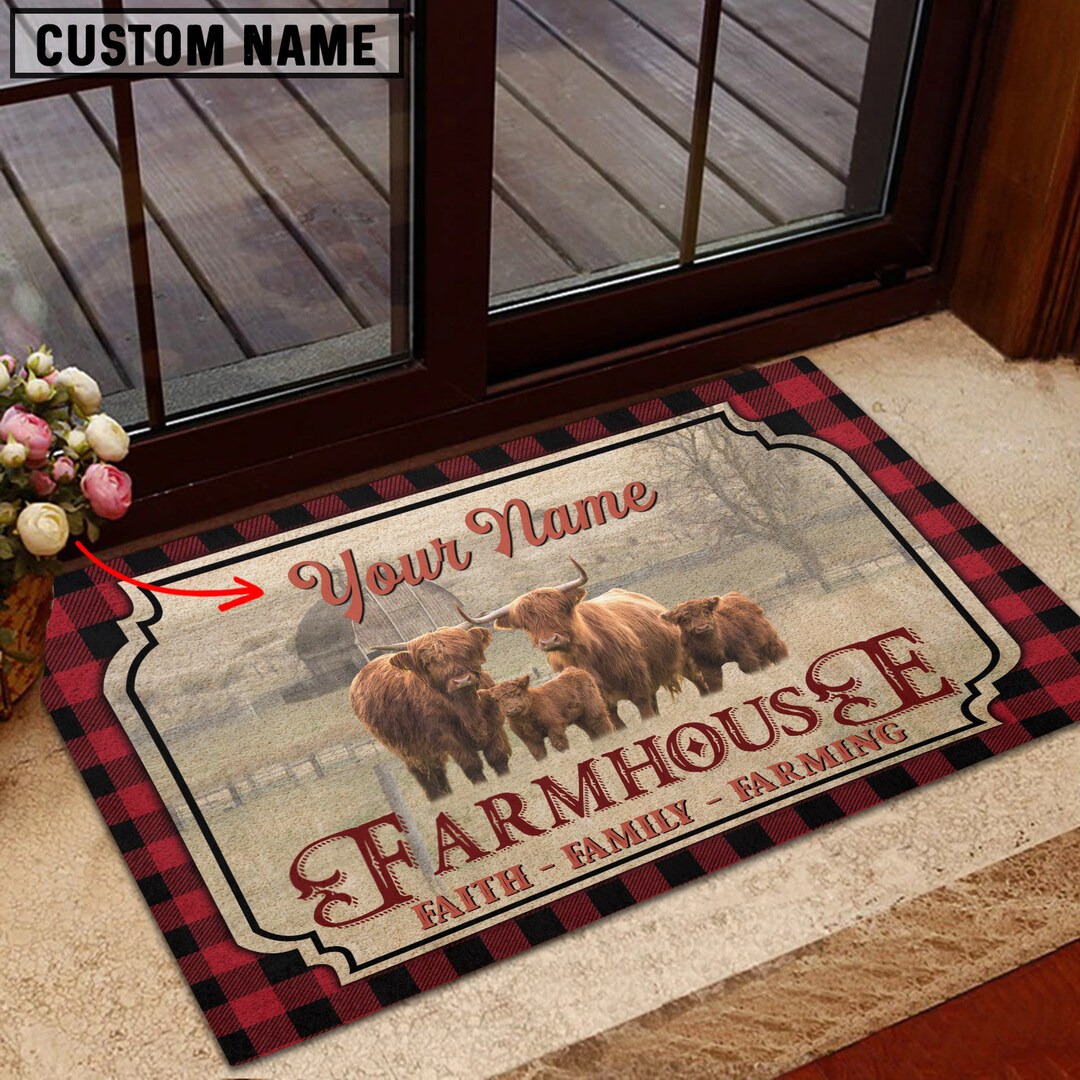 Uni Highland Faith Family Farming Custom Name Doormat - Etsy