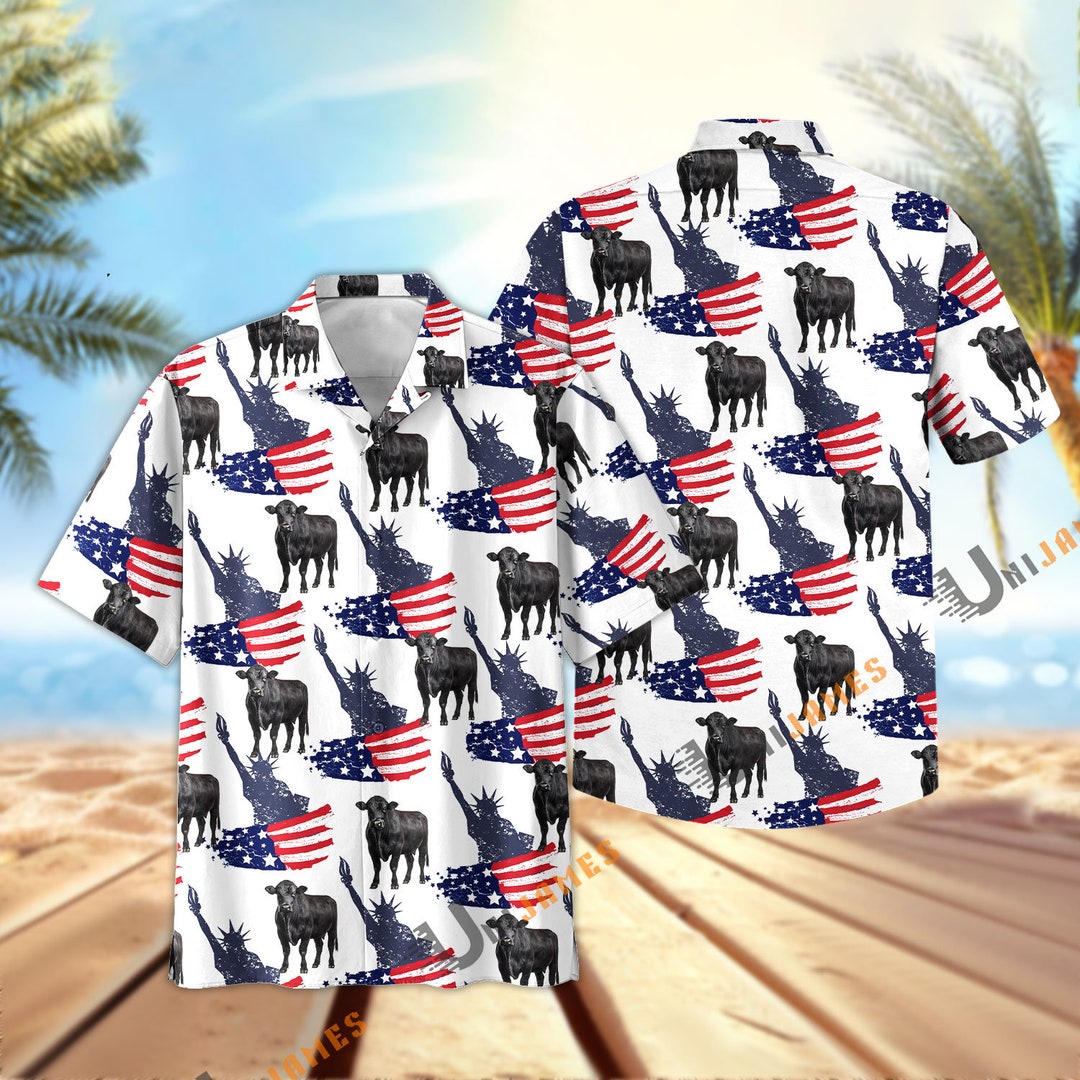 Uni Black Angus US Flag Pattern Hawaiian Shirt - Etsy