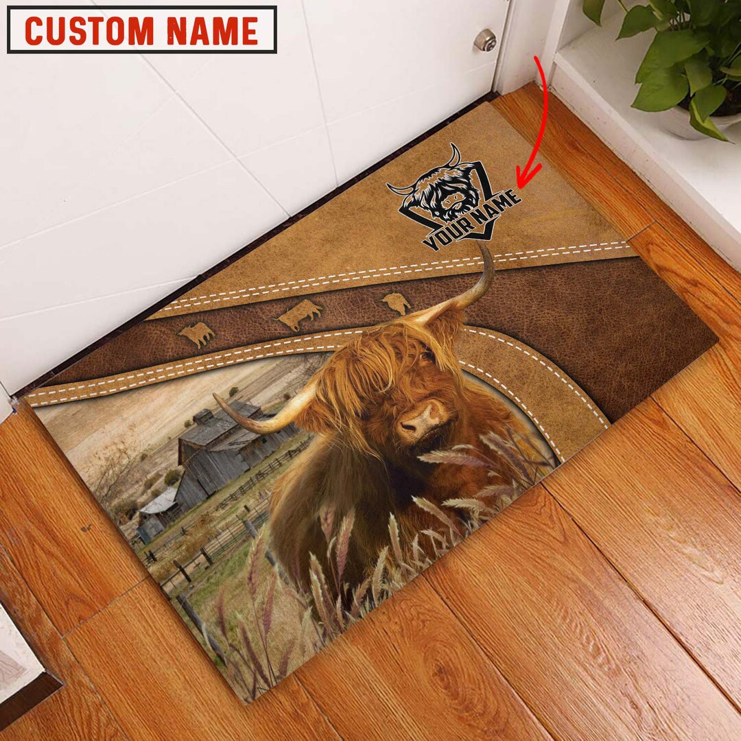 Uni Highland Cattle Personalized Welcome Doormat - Etsy