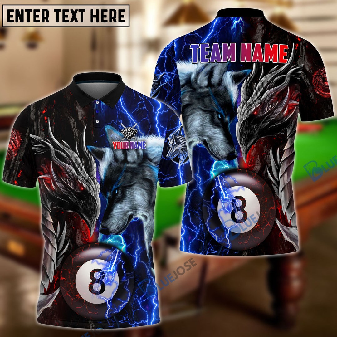 Billiard Ball 8 Dragon and Wolf 2 Personalized Name, Team Name Unisex ...