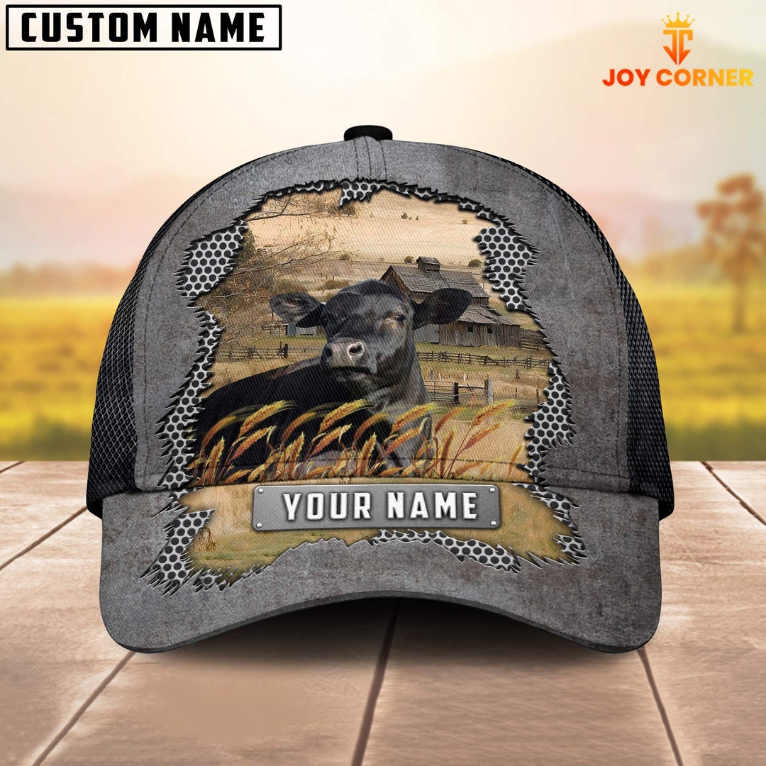 Unijames Custom Name Black Angus Metal Pattern Cap - Etsy