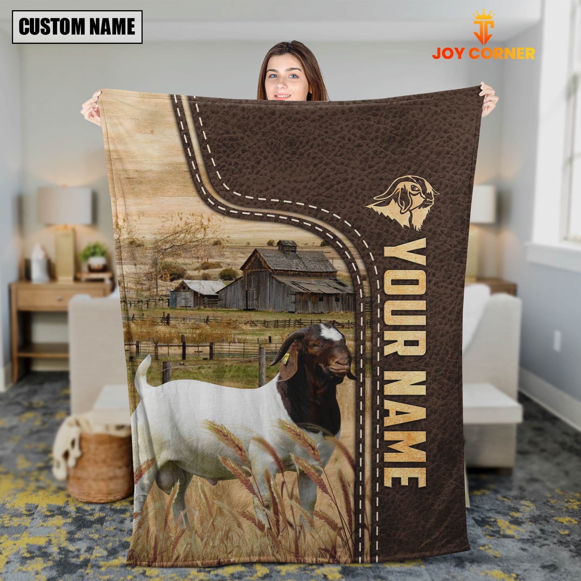 Unijames Personalized Name Boer Goats Leather Pattern Blanket - Etsy
