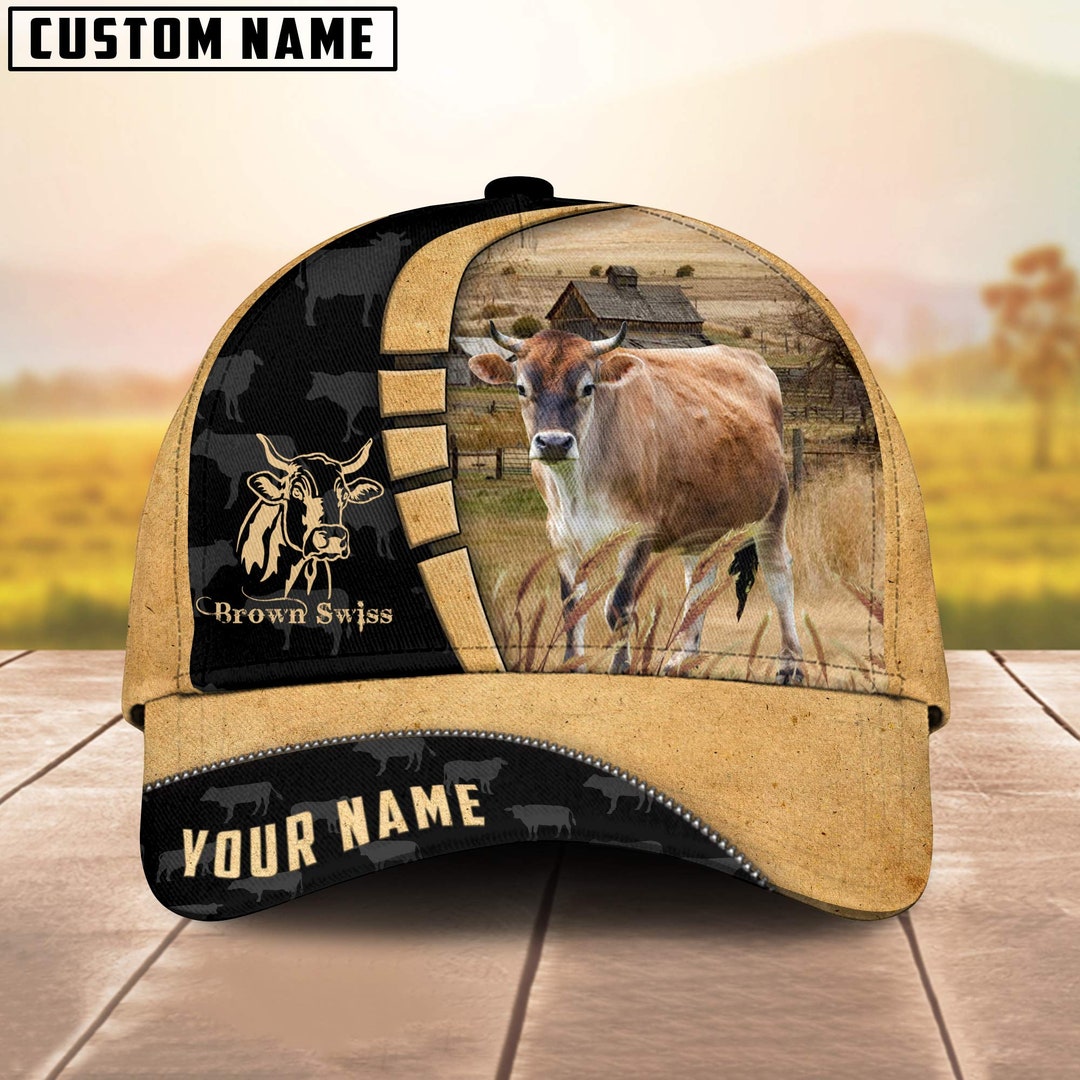 Unijames Custom Name Brown Swiss Cattle Farmhouse Field Cap TT3 - Etsy