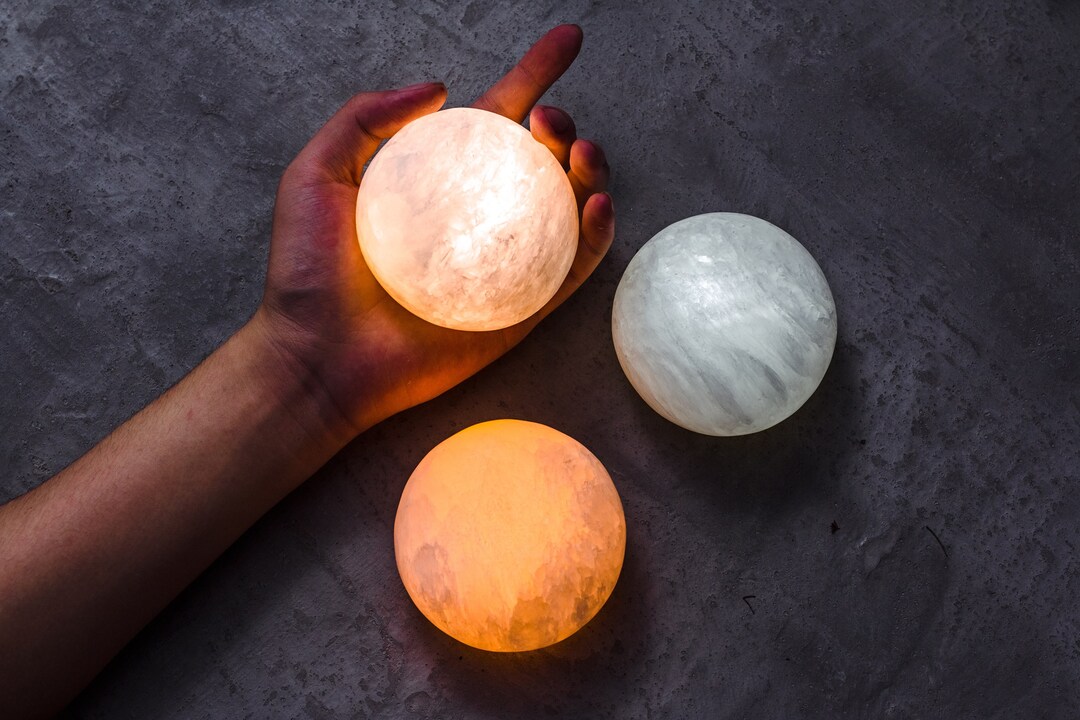 PRANSITO Selenite Moon Crystal Table Lamp Rechargeable Crystal - Etsy