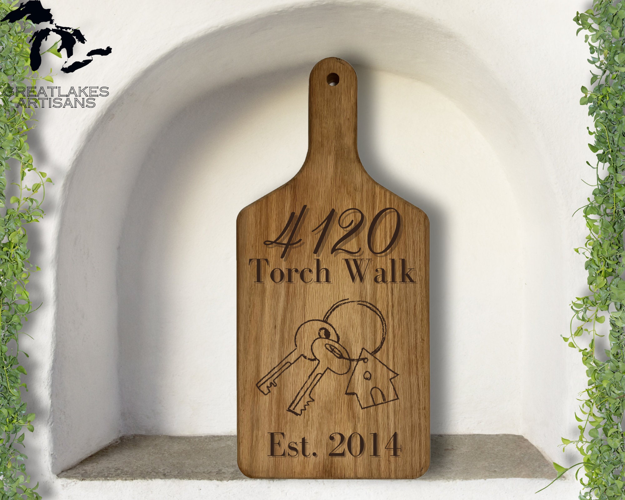 Engraved Street Number, Street Name, and Year Cutting Board With Keys ...