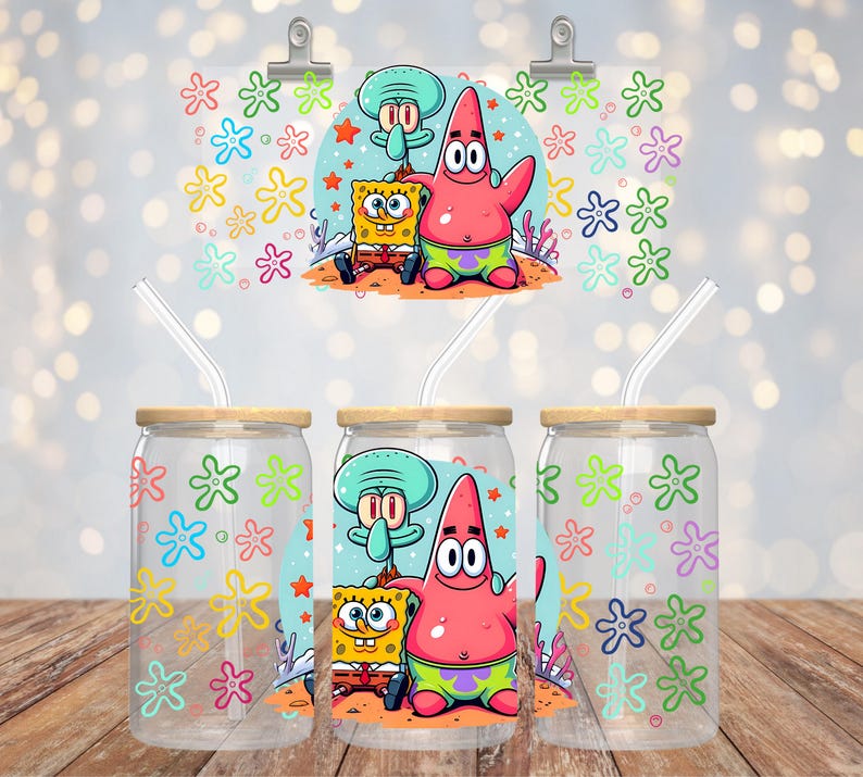 Spongebob and Friends UV DTF Cup Wrap | 16oz 20oz Glass Can Decal - Etsy