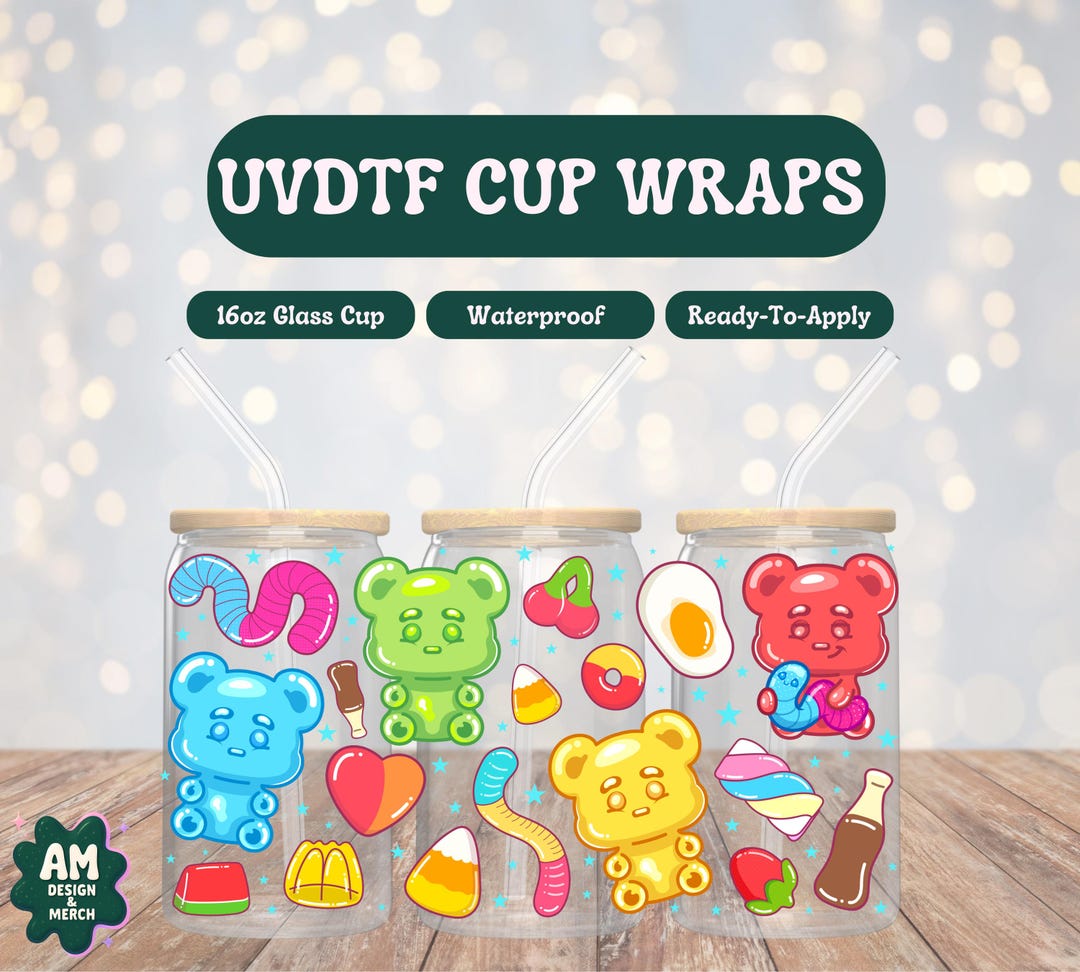 Gummy Bear Candy UV DTF Wrap • Sweets & Jelly Bears • 16oz Glass Can ...