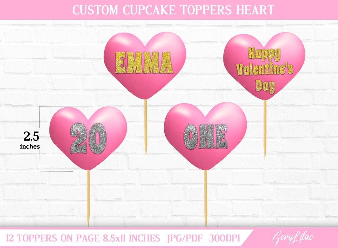 Heart Cupcake Toppers Valentine Cupcake Toppers Pink Heart - Etsy