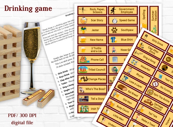 Drunk Jenga Drinking Games Stickers Printable Jenga With - Etsy
