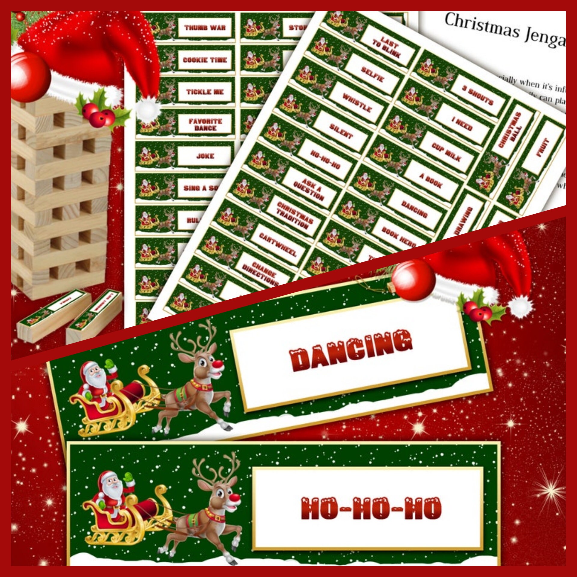 Holiday Family Games, Christmas Jenga, Family Jenga Stickers, Tumbling ...