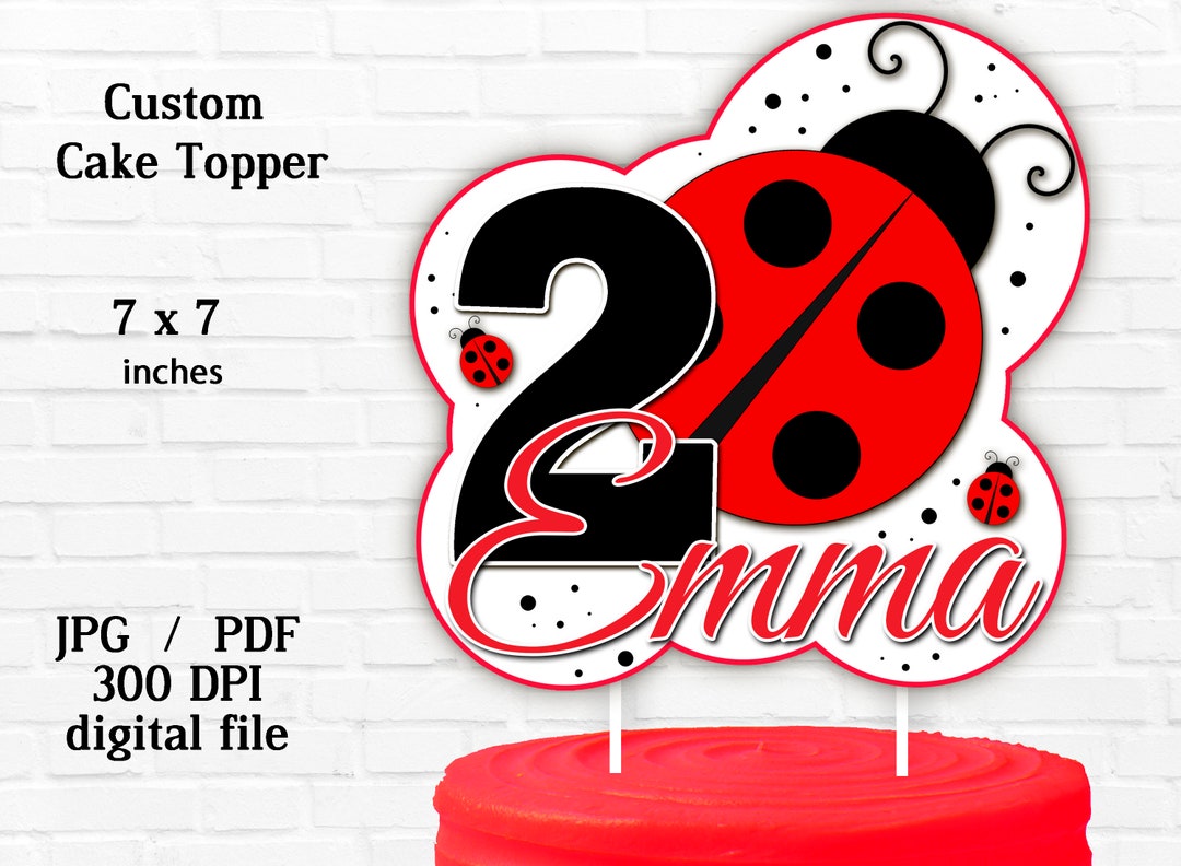Custom Ladybug Cake Topper Printable, Personalized Ladybug, Ladybug ...