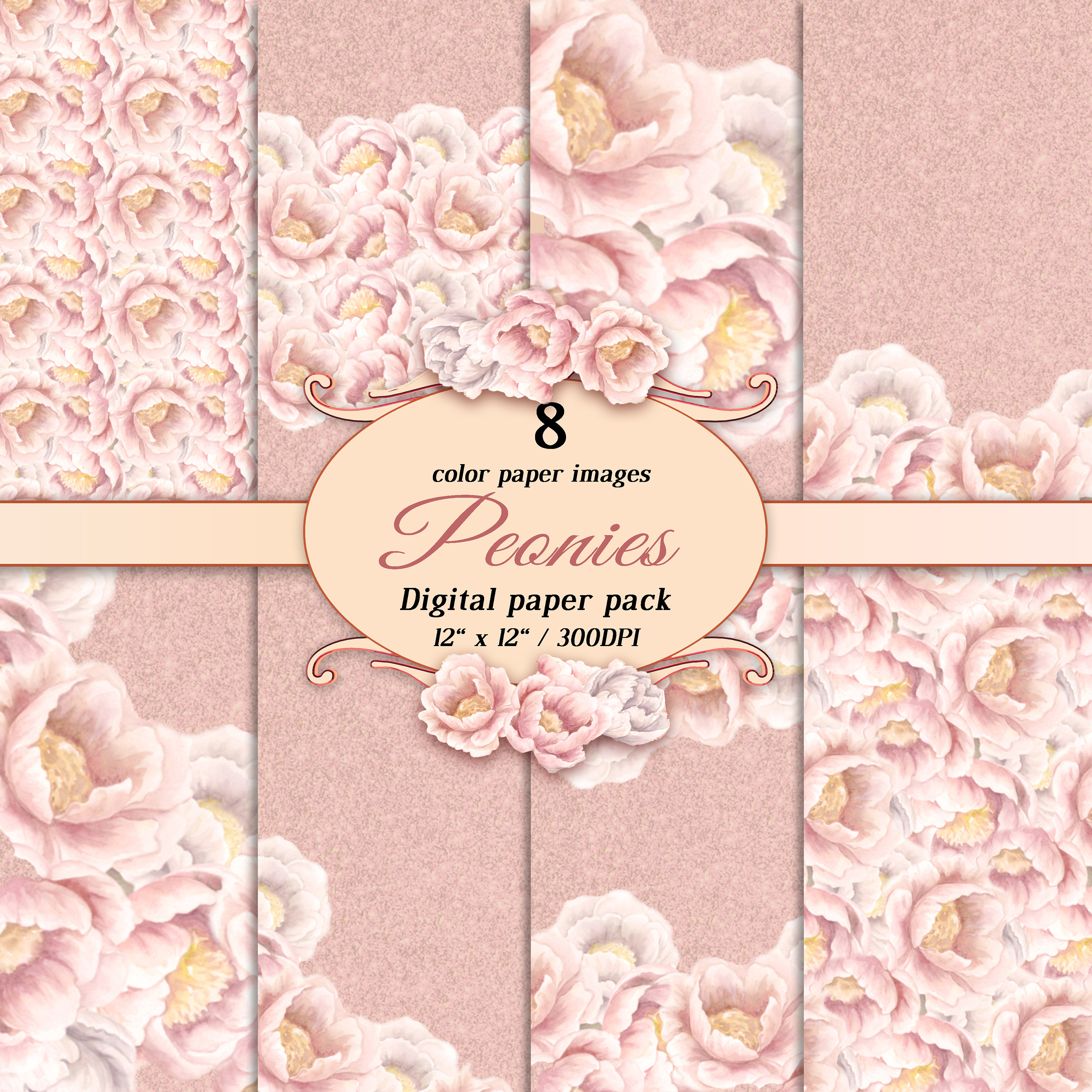 Peach Digital Paper Peonies Paper Flower Spring Digital - Etsy