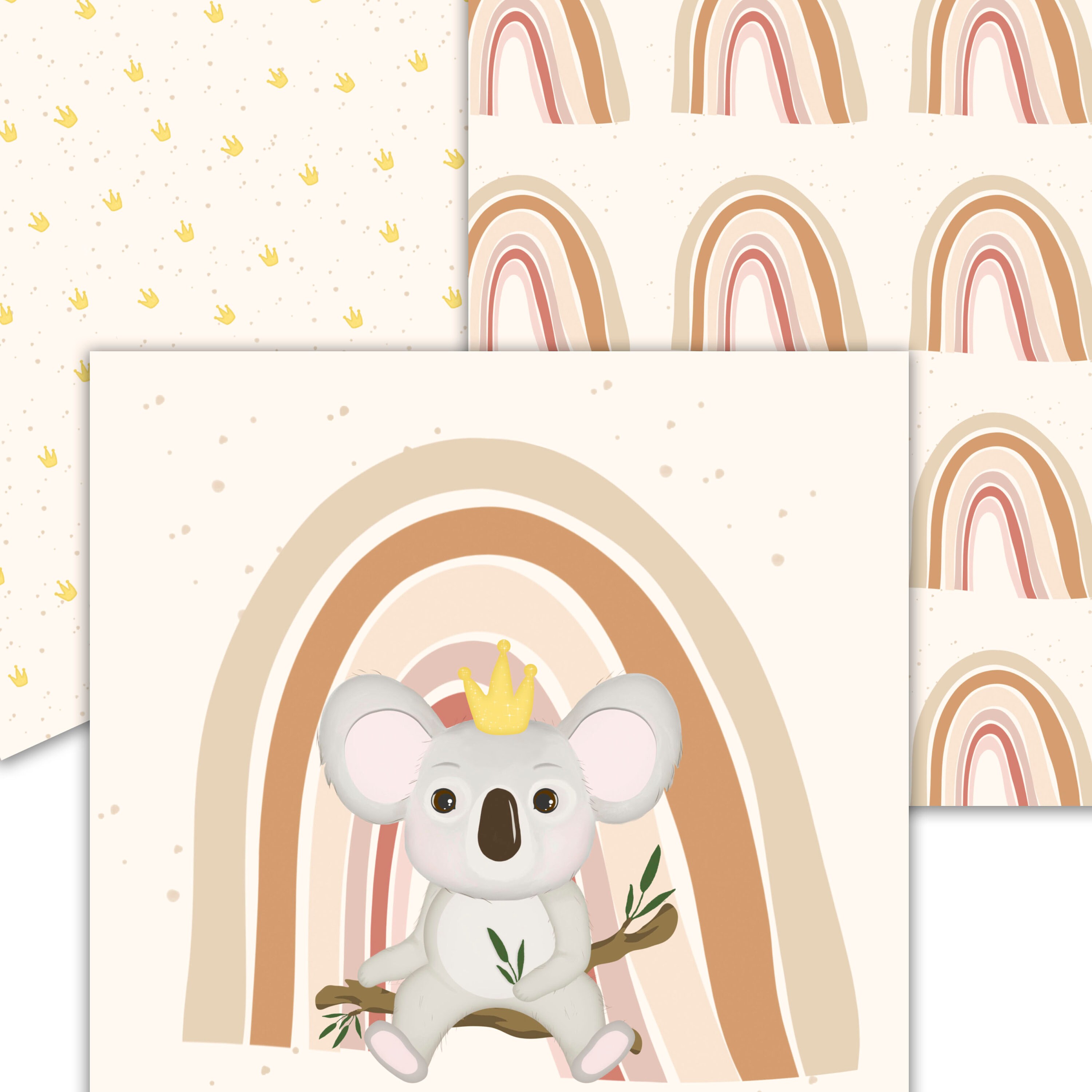 Кoala Digital Paper, Rainbow Paper, Baby Album Paper, Prince Koala, Boy ...