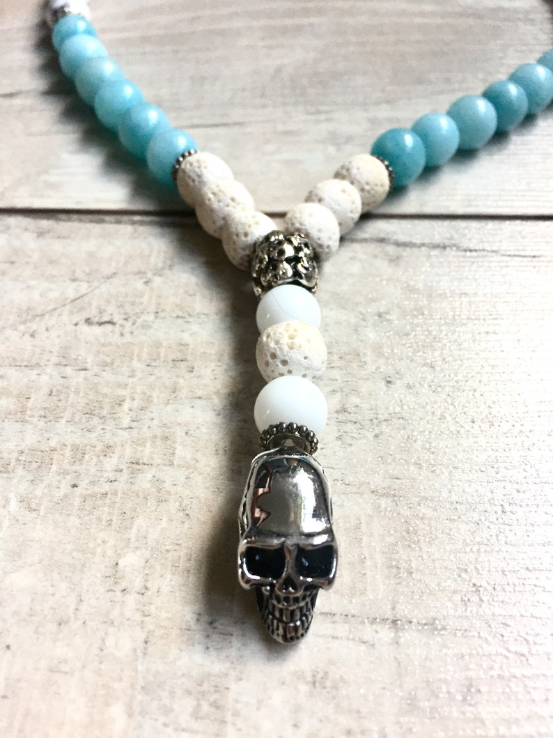 Skull Rosary Skull Pearl Necklace Rocker Jewelry Biker - Etsy