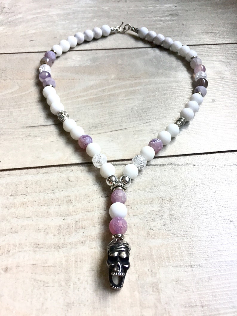 Skull Rosary Skull Pearl Necklace Rocker Jewelry Biker - Etsy