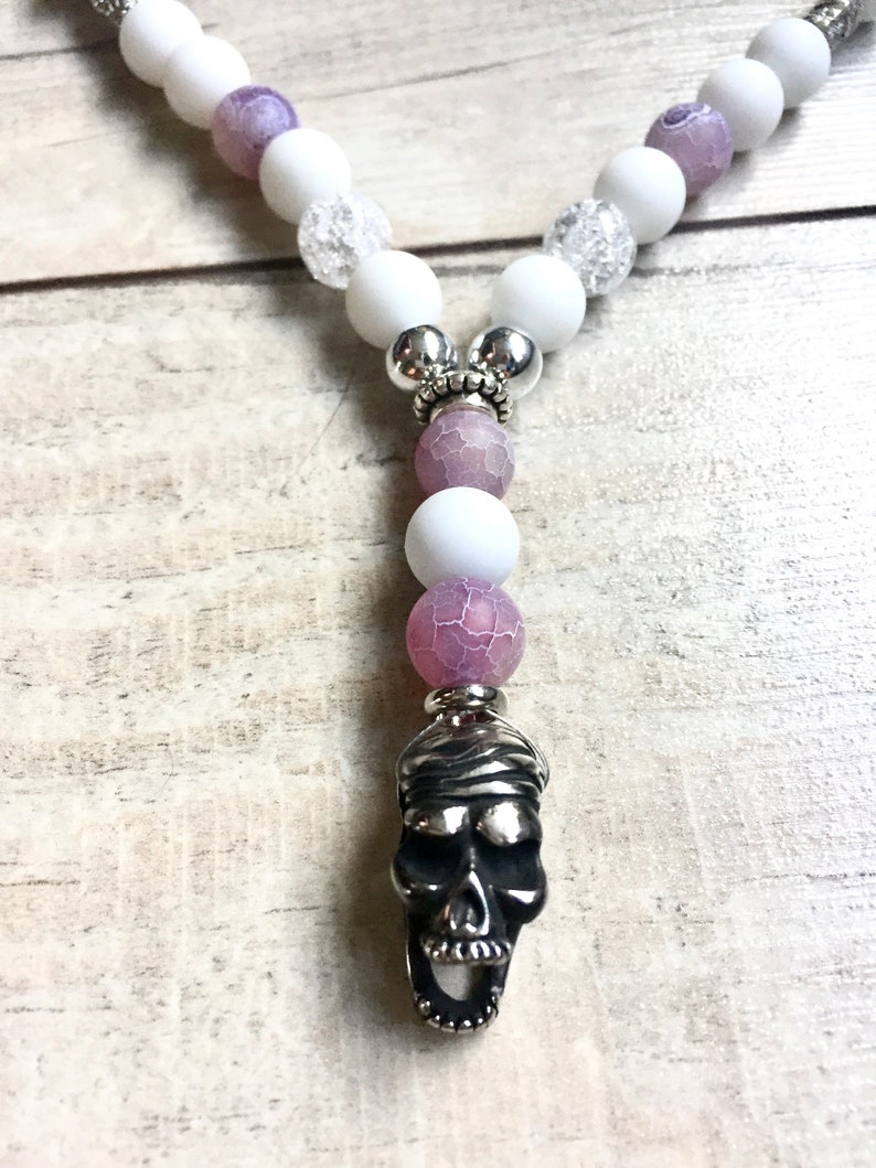 Skull Rosary Skull Pearl Necklace Rocker Jewelry Biker - Etsy