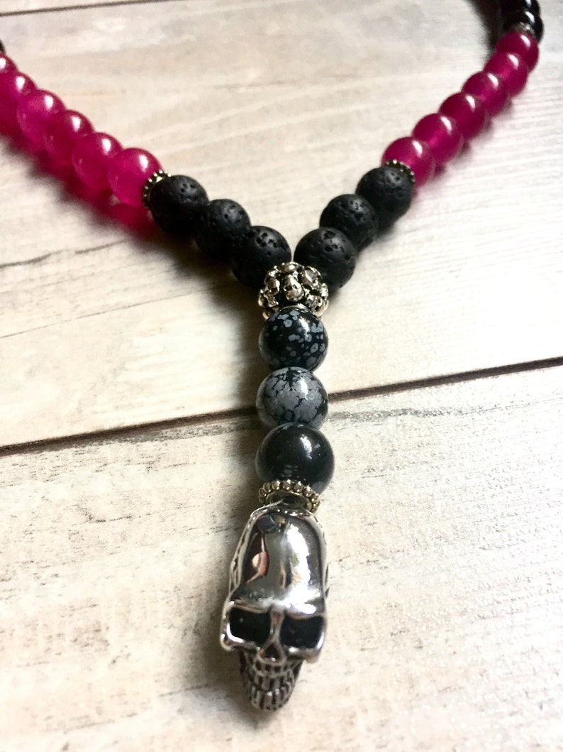 Skull Rosary Skull Pearl Necklace Rocker Jewelry Biker - Etsy