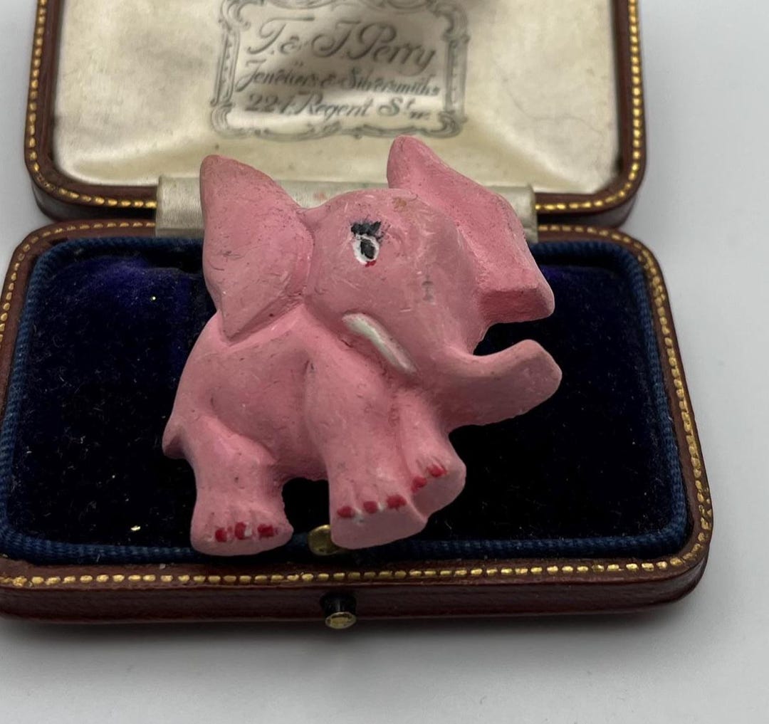 Vintage 1950s Chalkware Pink Elephant Brooch - Etsy