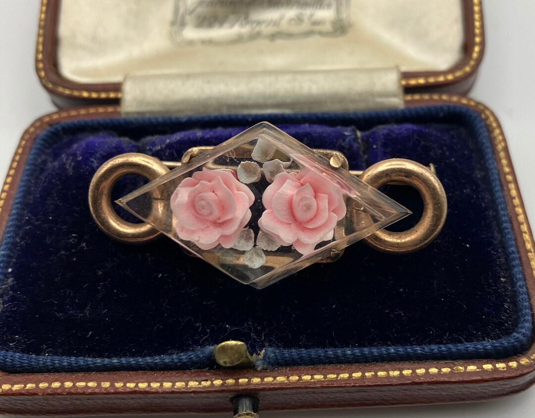 Beautiful 1920s Antique French Depose Reverse Carved Lucite Brooch With ...