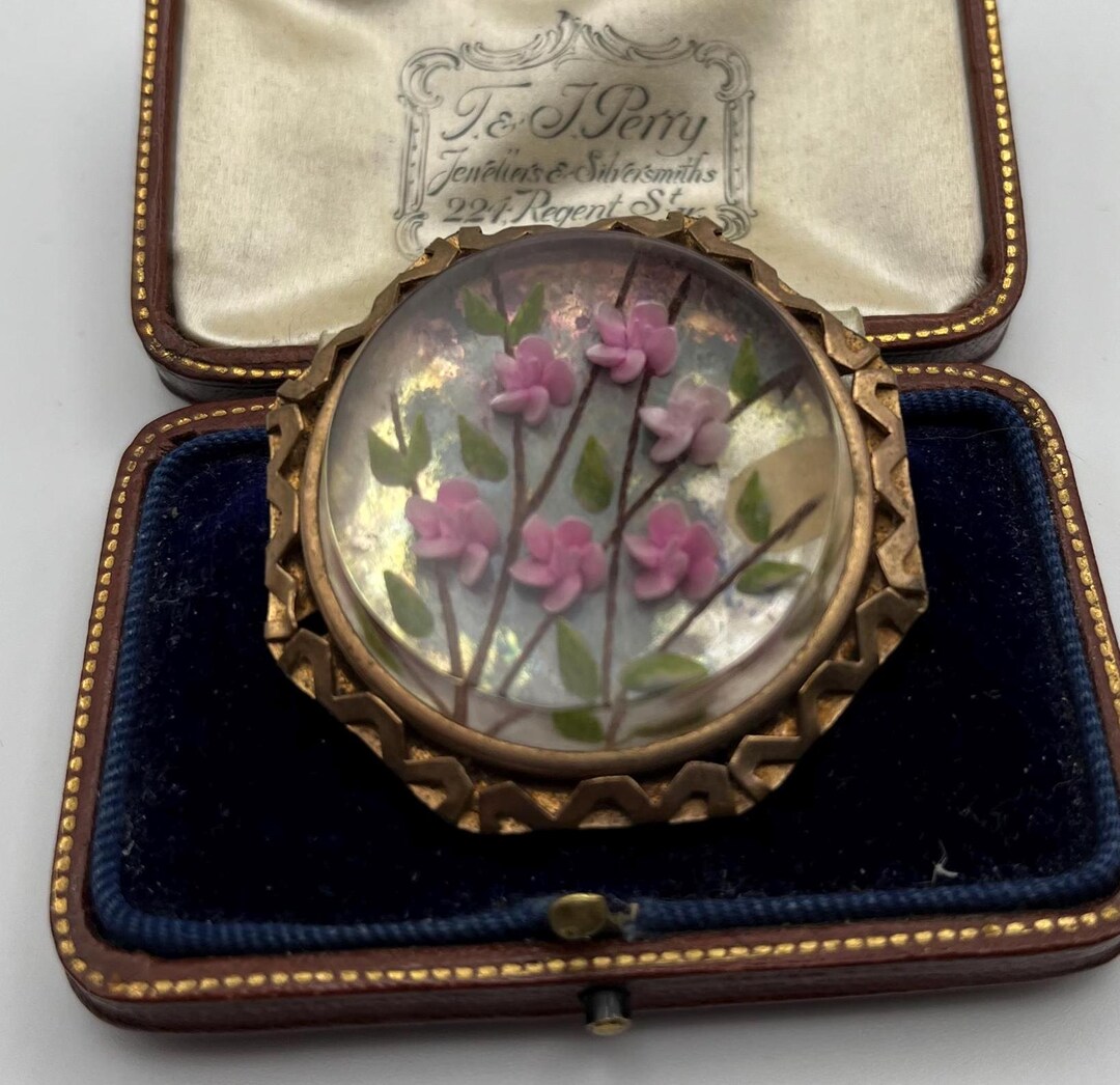 Beautiful 1920s Antique French Depose Reverse Carved Lucite Brooch With ...