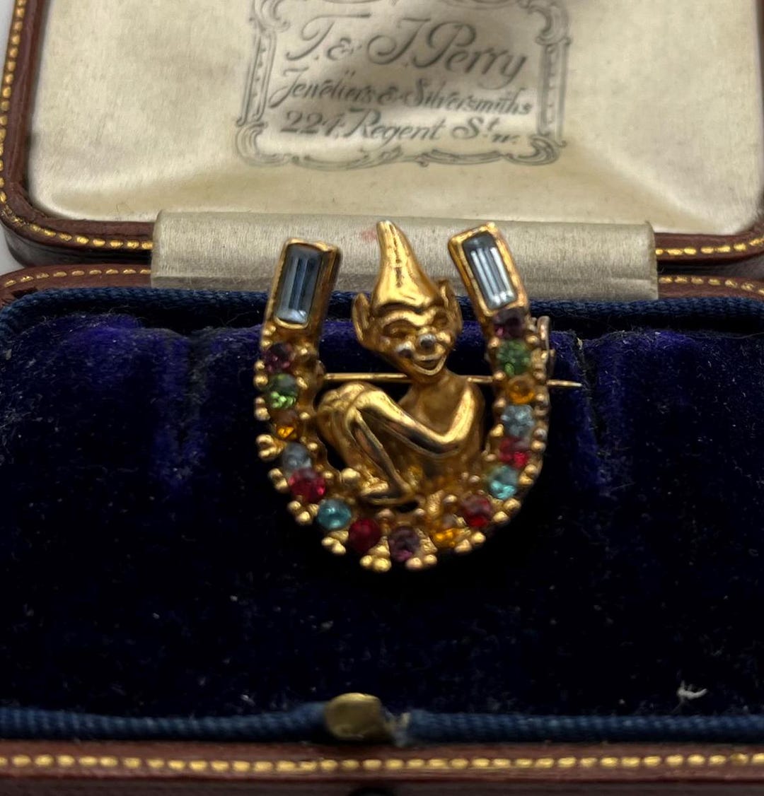 Vintage 1950s Vintage Lucky Pixie Horseshoe Jewelled Brooch - Etsy