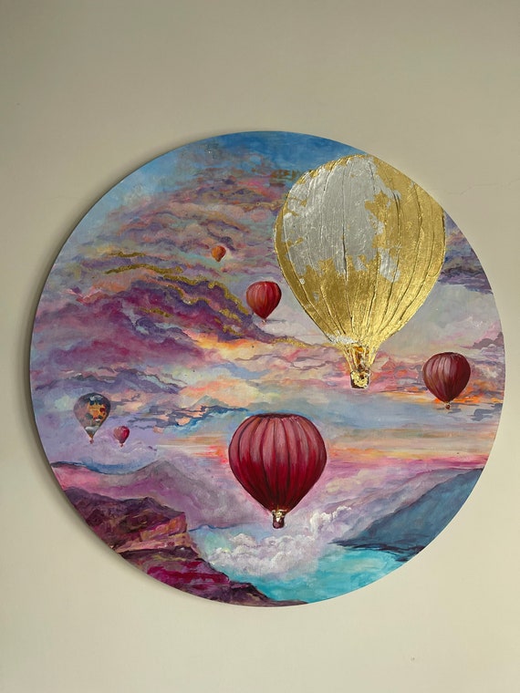 Round Large Acrylic Painting Balloons Pink Sky - Etsy