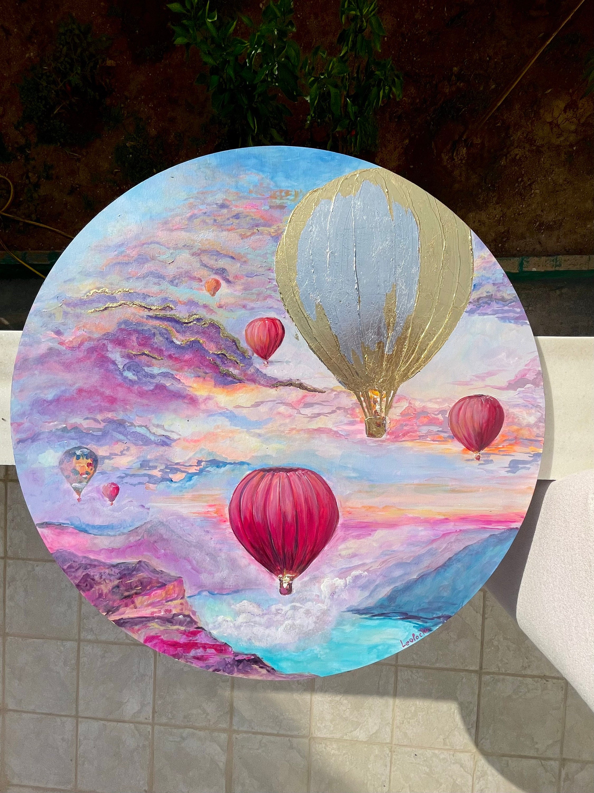 Round Large Acrylic Painting Balloons Pink Sky - Etsy