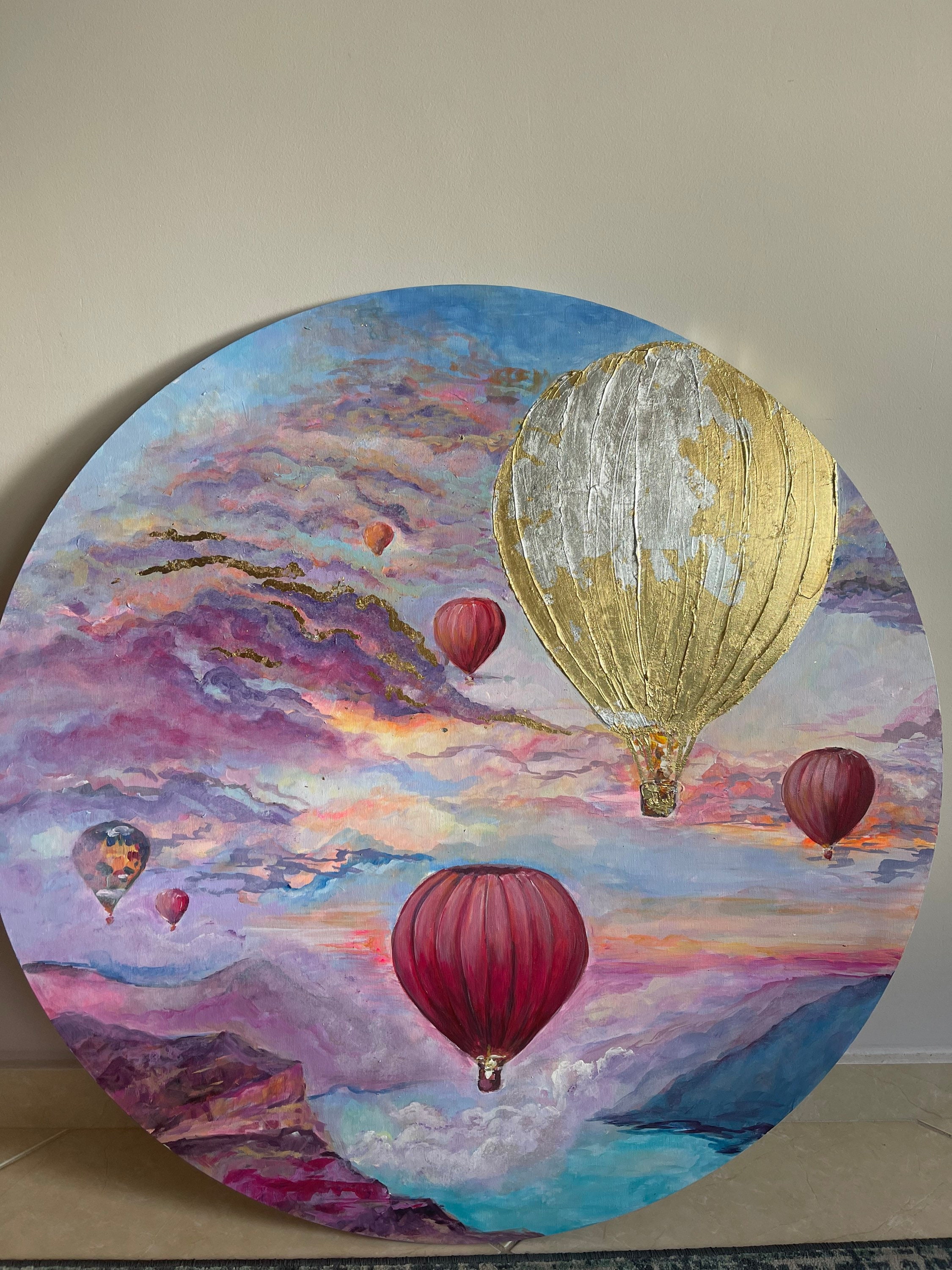 Round Large Acrylic Painting Balloons Pink Sky - Etsy