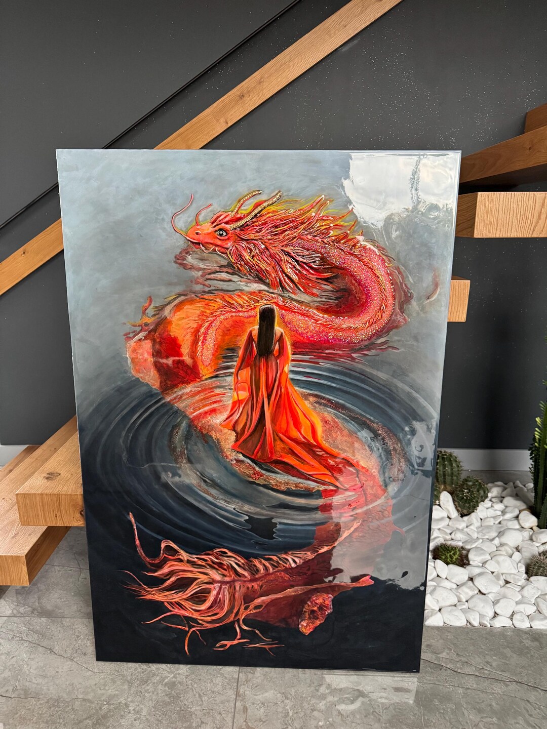 Large Dragon Wall Art With Resin and Texture 120x80 Cm Mixed Media ...