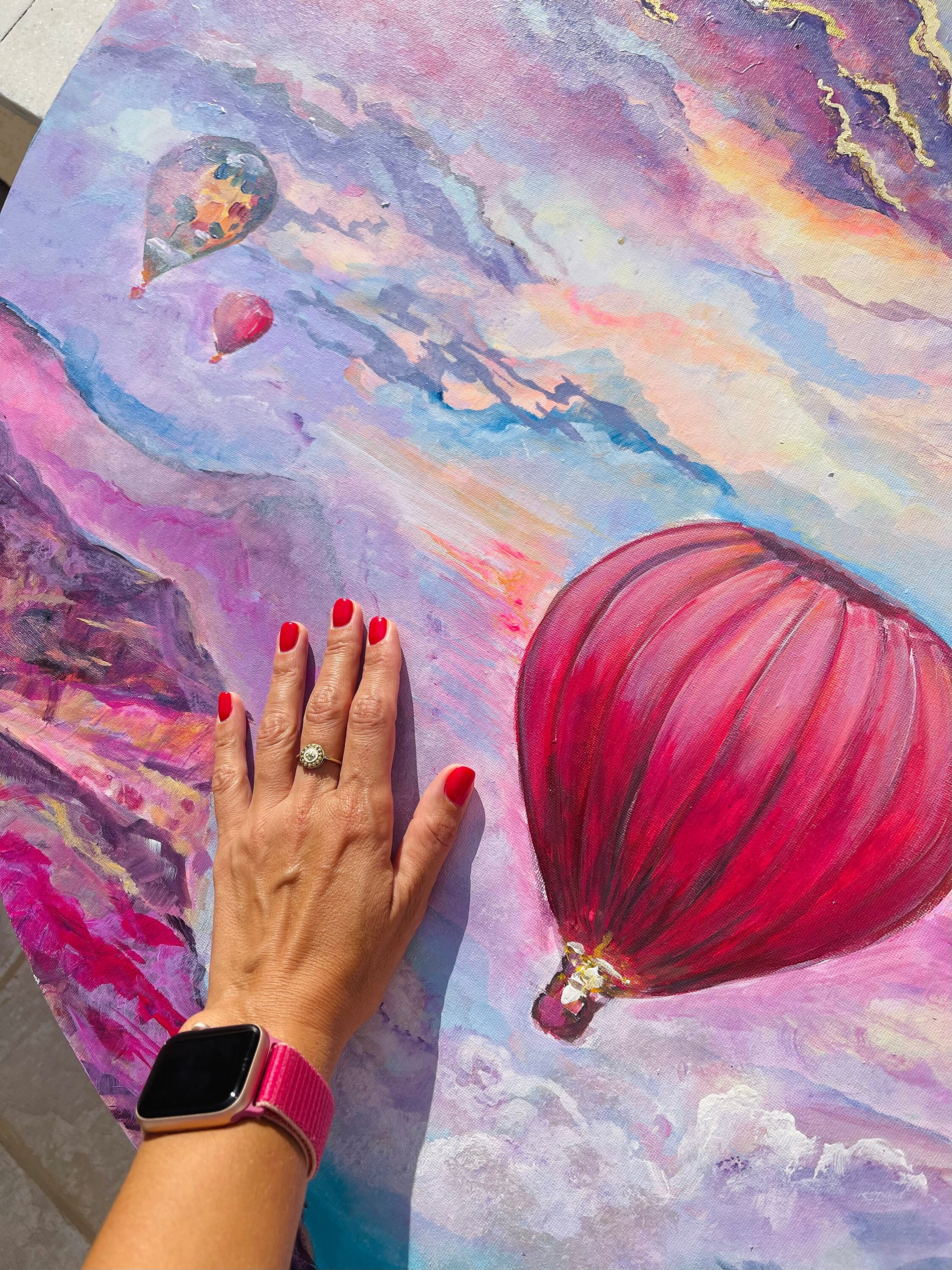 Round Large Acrylic Painting Balloons Pink Sky - Etsy