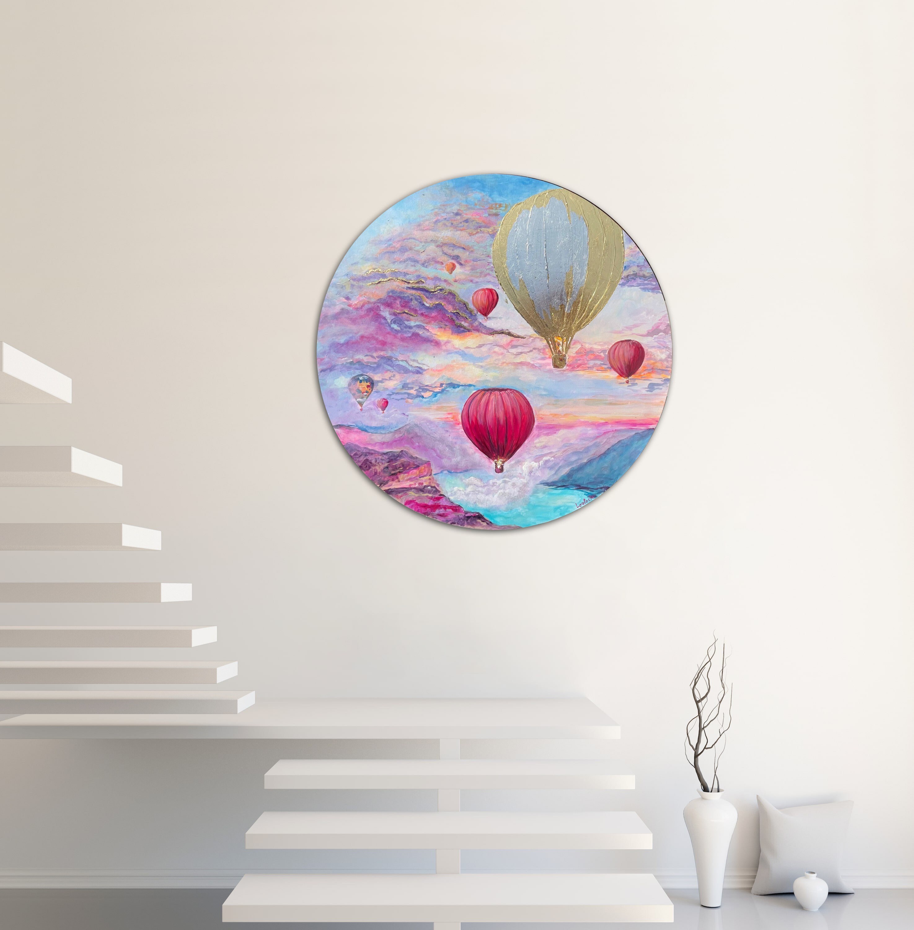 Round Large Acrylic Painting Balloons Pink Sky - Etsy