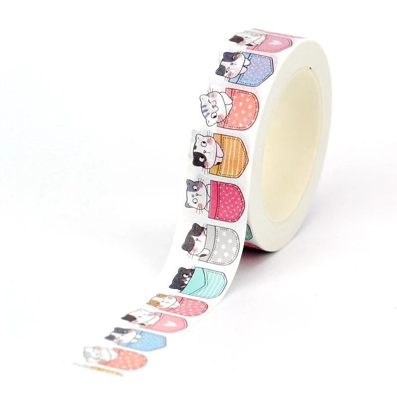 1 Roll Kawaii Cat Washi Tape Pocket Cats Washi Tape 15 Mm X - Etsy ...