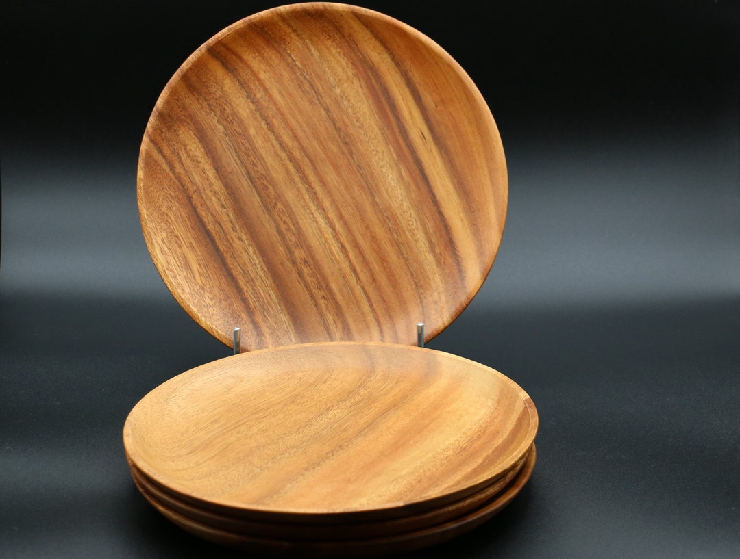 Set of 6 Round Plates in Solid Wood - Etsy