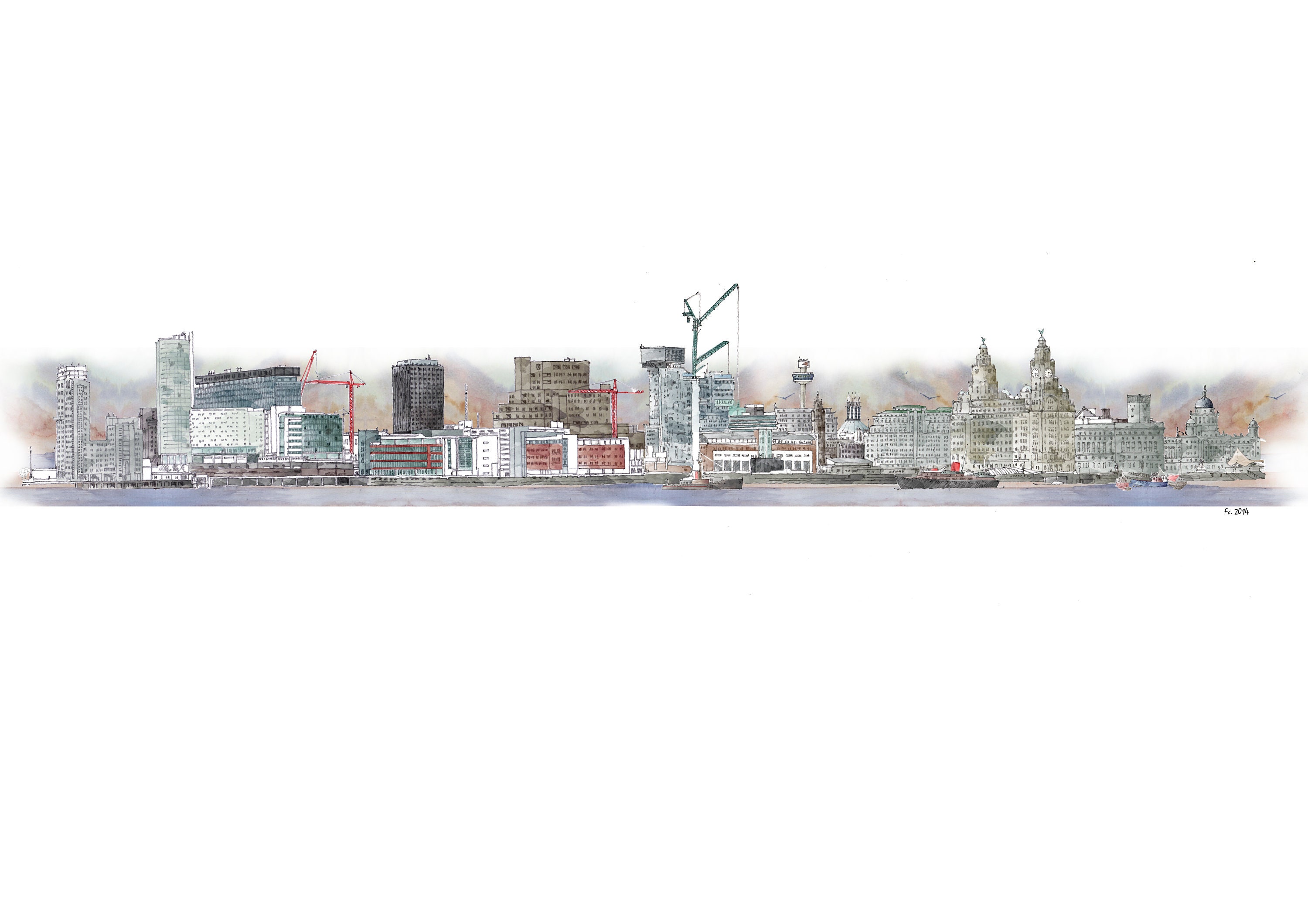 Liverpool Skyline Watercolour Sketch Hand Drawn Print Wall Art Gift - Etsy