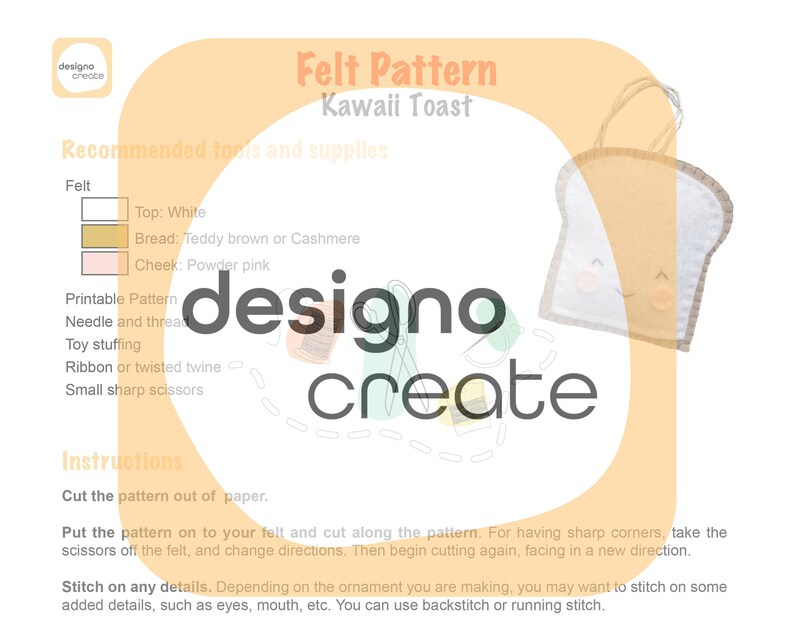PDF Pattern Kawaii Toast Pattern Felt Ornament Pattern Felt - Etsy
