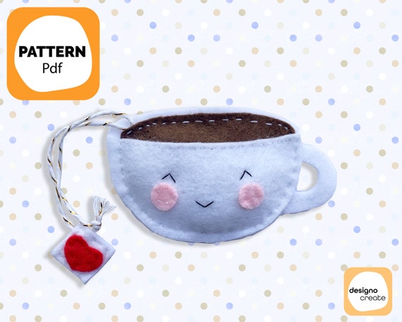 PDF Pattern Kawaii Tea Cup Pattern Felt Ornament Pattern - Etsy