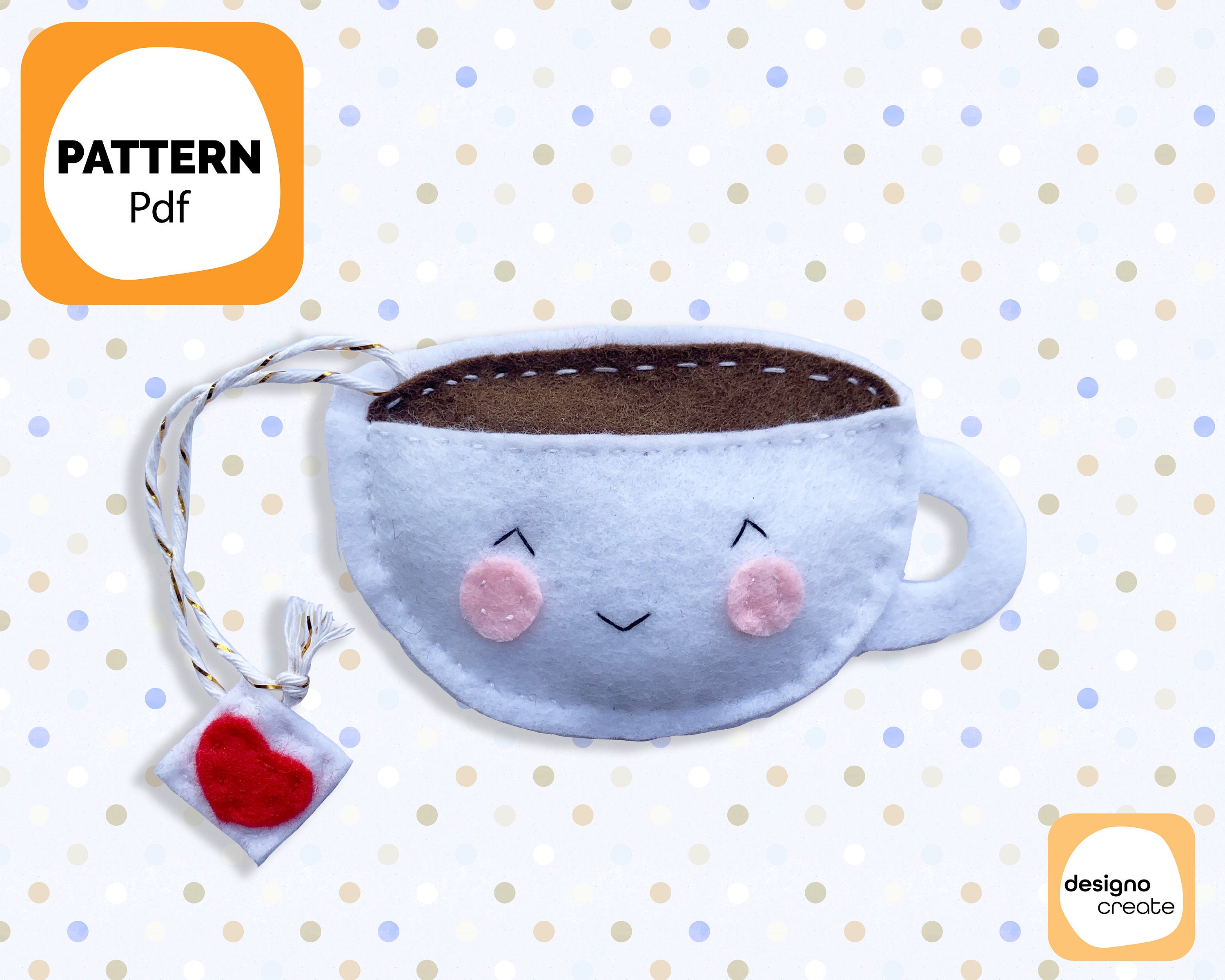 PDF Pattern Kawaii Tea Cup Pattern Felt Ornament Pattern - Etsy
