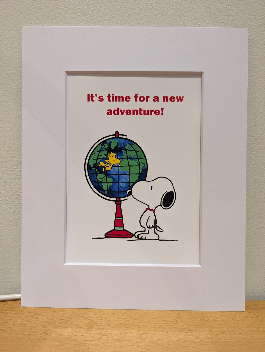Mounted Print of Snoopy and Woodstock With a Globe Peanuts Cartoon - Etsy