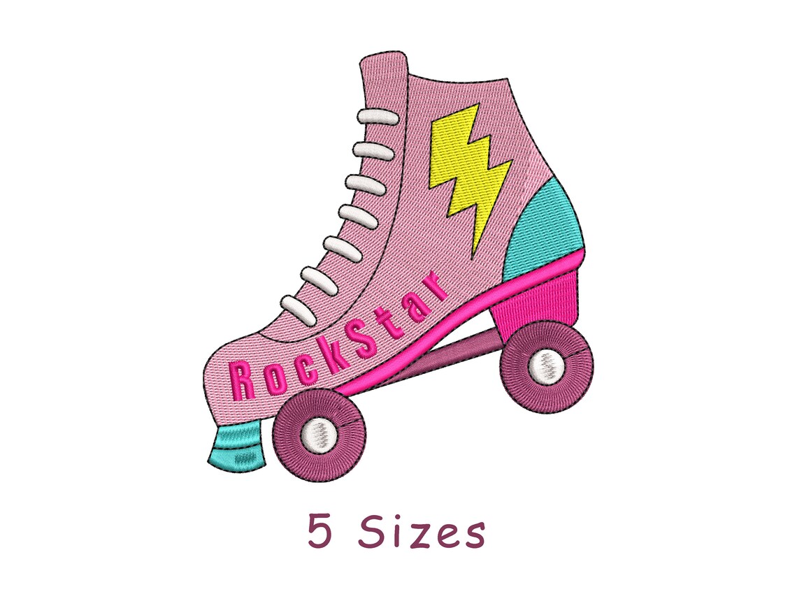 Roller Skate Machine Embroidery Design 5 Sizes, Retro Embroidery Design ...