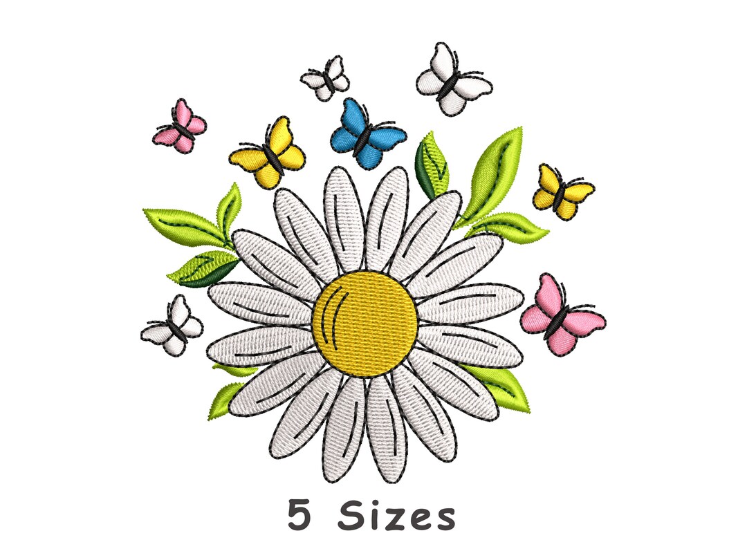 Mini Daisy Flower With Butterflies Embroidery Design 5 Sizes, Flower ...
