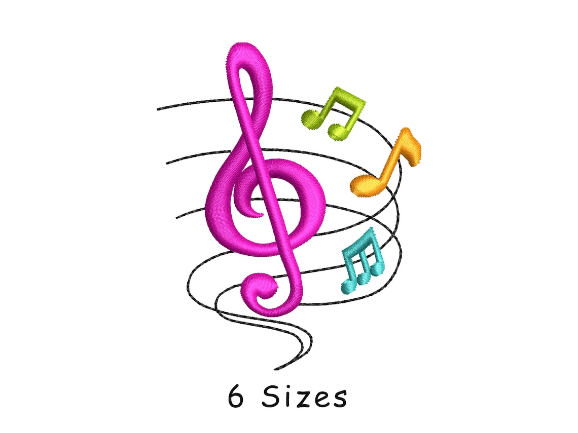 Wavy Music Notes Machine Embroidery Design 6 Sizes , Pes, Jef , Dst ...