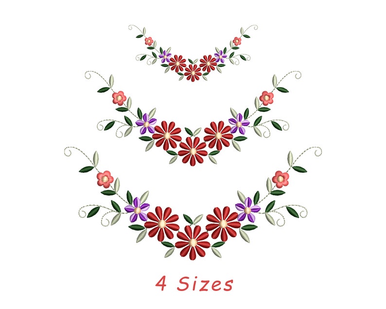Floral Flowers Border Machine Embroidery Design File 4 Size, Embroidery ...