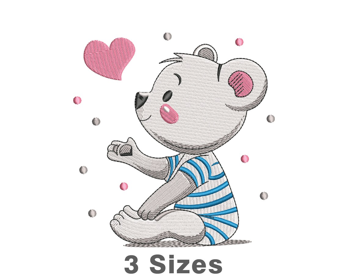 Cute Lovely Teddy Bear Machine Embroidery Design Pattern File - Etsy