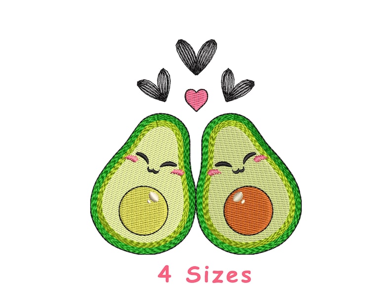 Cute Avocado Couple With Hearts Machine Embroidery Design File - Etsy