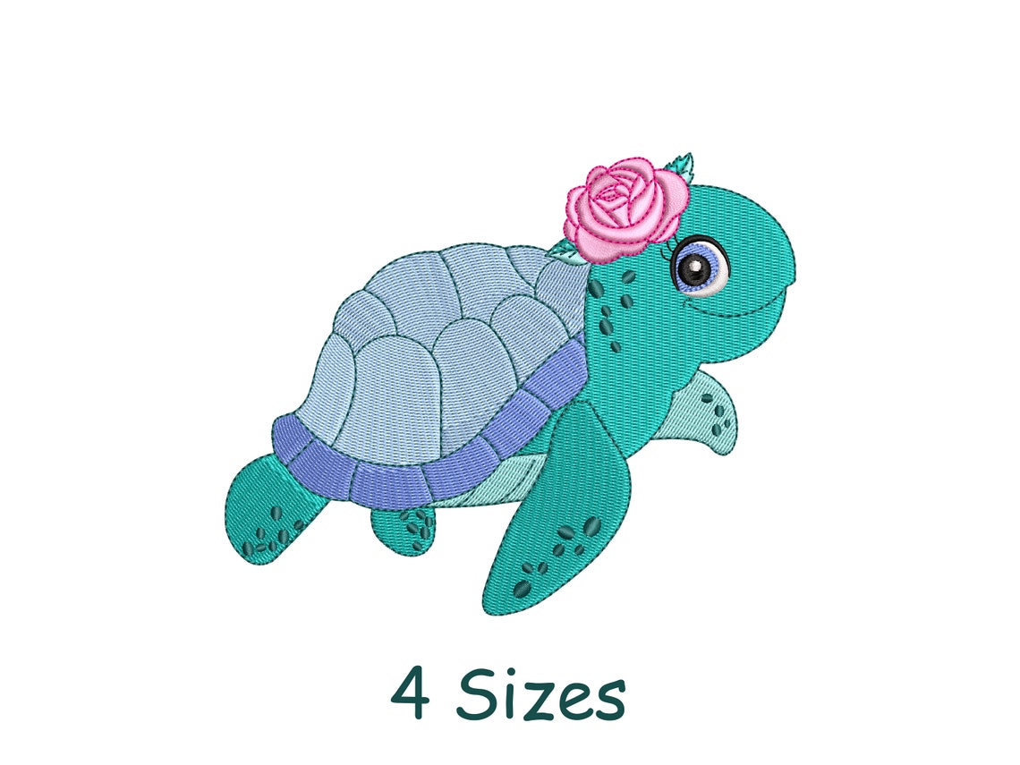 Cute Floral Sea Turtle Machine Embroidery Design 4 Sizes - Etsy