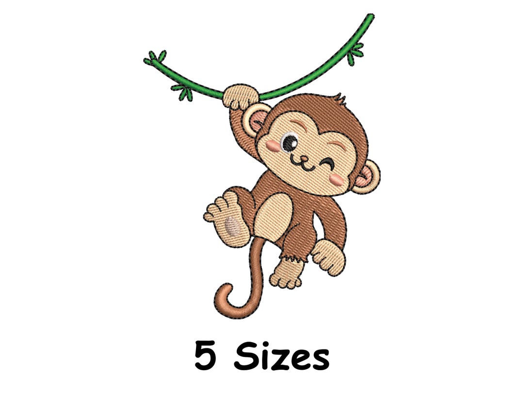 Cute Baby Monkey Embroidery Design 5 Sizes, Jungle Animal Machine ...